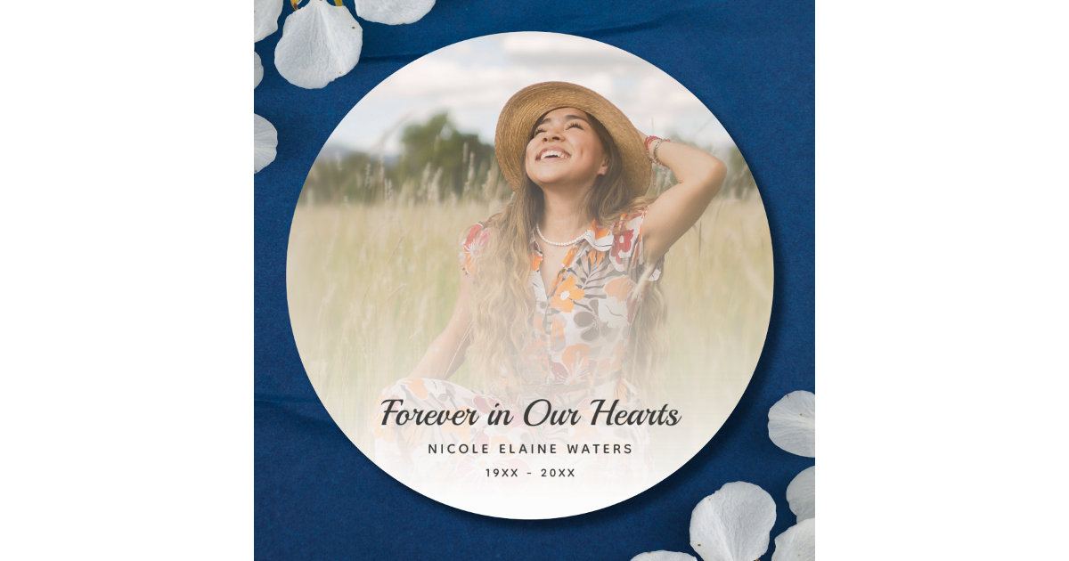 Custom Photo Personalised Memorial funeral death Classic Round Sticker ...