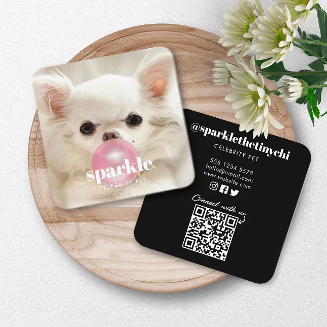 Custom Photo Pet Social Media QR Code Square Business Card | Zazzle