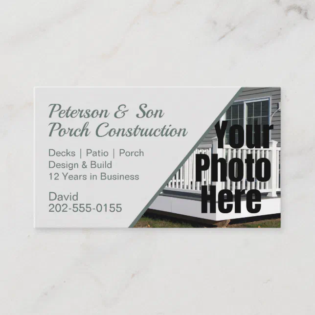 Custom Photo Porch Patio Deck Construction Business Card | Zazzle