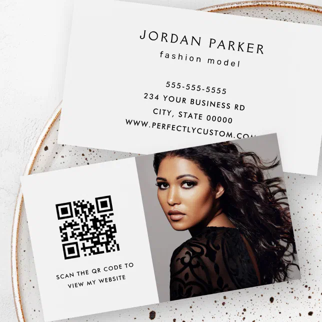 Custom photo QR code white business cards | Zazzle