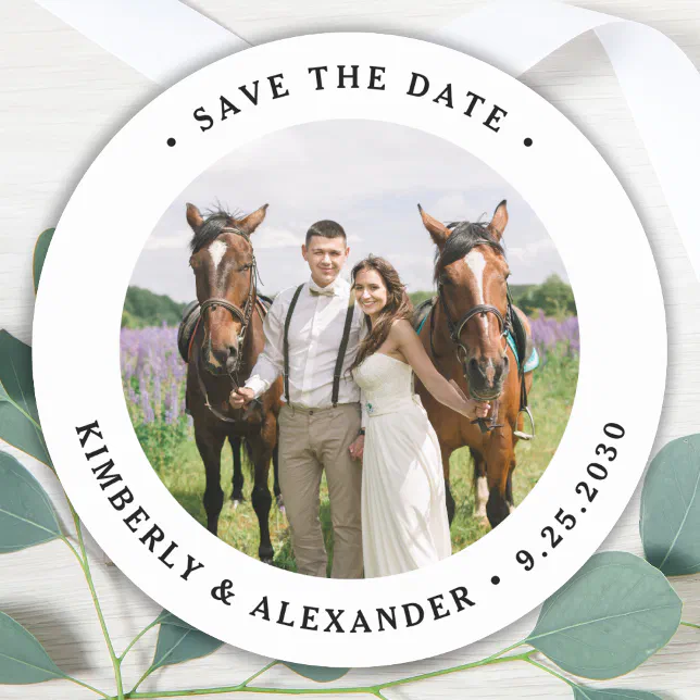 Custom Photo Save The Date Wedding Classic Round Sticker | Zazzle