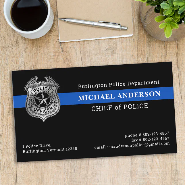 Custom Police Department Thin Blue Line Flag Logo Business Card | Zazzle