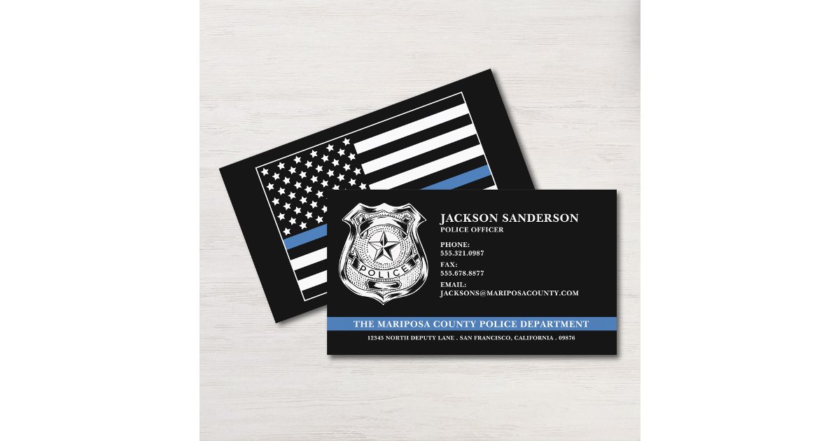 Custom Police Department Thin Blue Line Logo Business Card | Zazzle