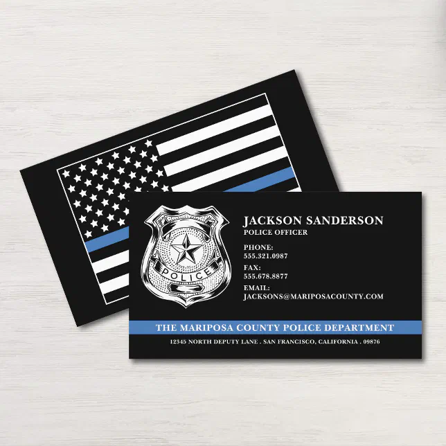 Custom Police Department Thin Blue Line Logo Business Card | Zazzle