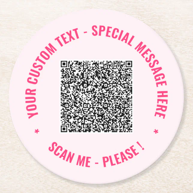 Custom QR Code and Text Paper Coaster Template | Zazzle