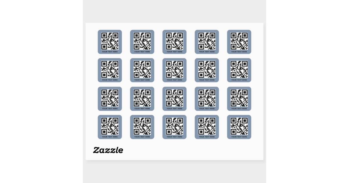 Custom QR Code and Text Promotion Dusty Blue Square Sticker | Zazzle