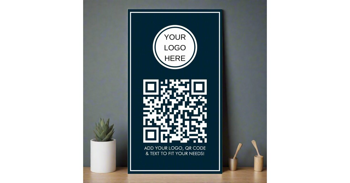 Custom QR Code Company Logo Professional Blue Poster | Zazzle