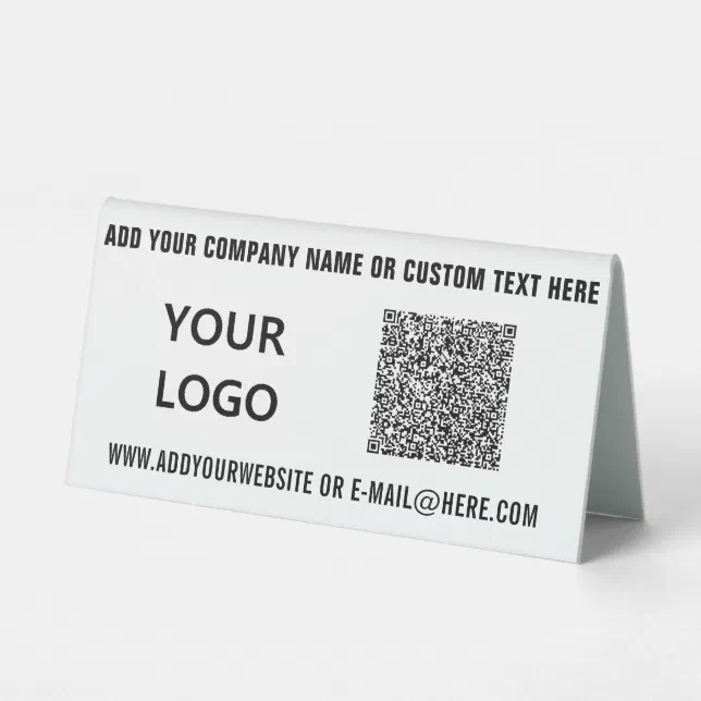 Custom QR Code , Logo and Text Table Tent Sign | Zazzle