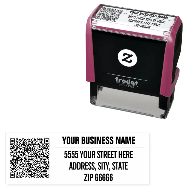 Custom QR Code Name Address Self-Inking Stamp | Zazzle