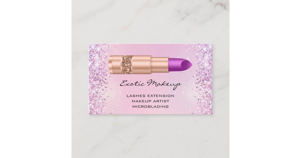 Custom Qr Code Pink Glitter Purple Lipstick Logo Business Card | Zazzle