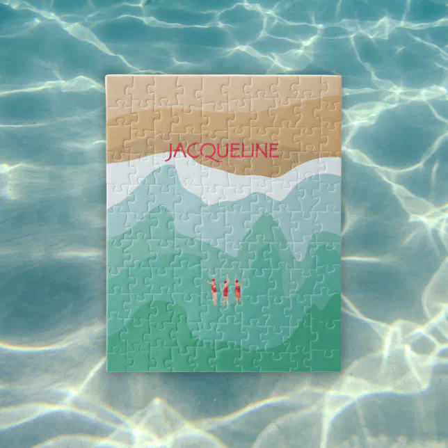 Custom Retro Minimalist Wild Swimming Ocean Jigsaw Puzzle | Zazzle