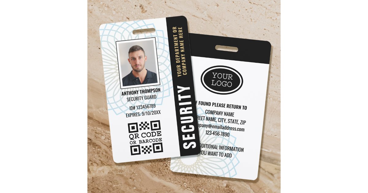 Custom Security Guard ID Photo Black Badge ID Badge | Zazzle