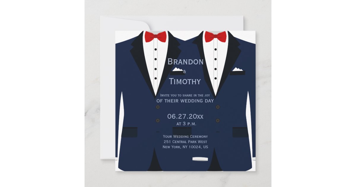 Custom Square Blue And White Gay Wedding Invites | Zazzle