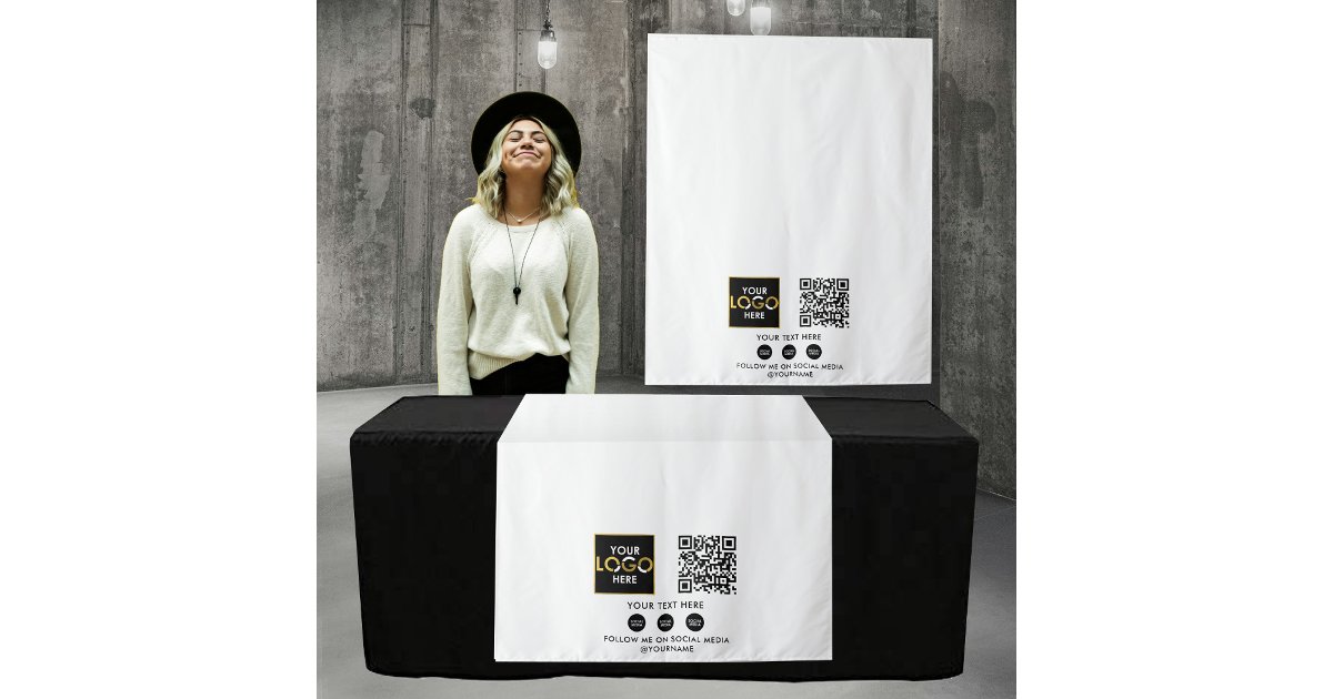 Custom Table Runner Banner Business Logo QR Code Tapestry | Zazzle