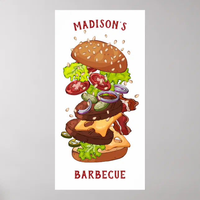 Custom text & colour Big Burger poster | Zazzle