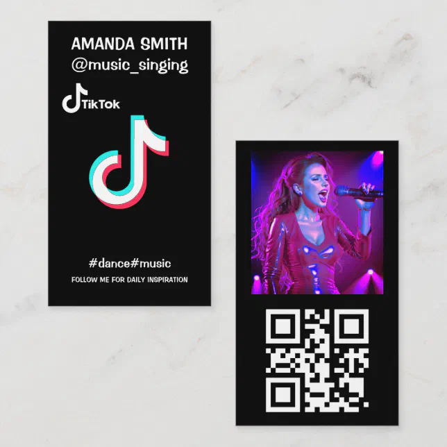 Custom tiktok logo photo and QR code Business Card | Zazzle