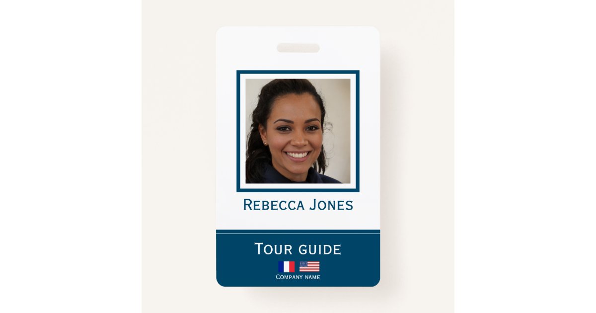 Custom tour guide photo name langage badge ID card ID Badge | Zazzle