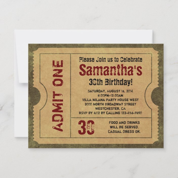 Custom Vintage Gold Admit One Ticket Invitations | Zazzle.co.uk