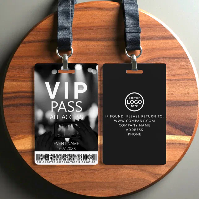 Custom VIP All Access Barcode Black & White Bokeh ID Badge | Zazzle