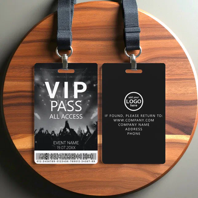 Custom VIP All Access Barcode Black & White ID Badge | Zazzle