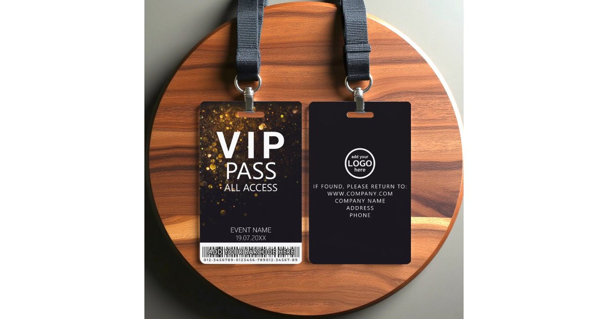 Custom VIP All Access Glitter Badge with Barcode ID Badge | Zazzle