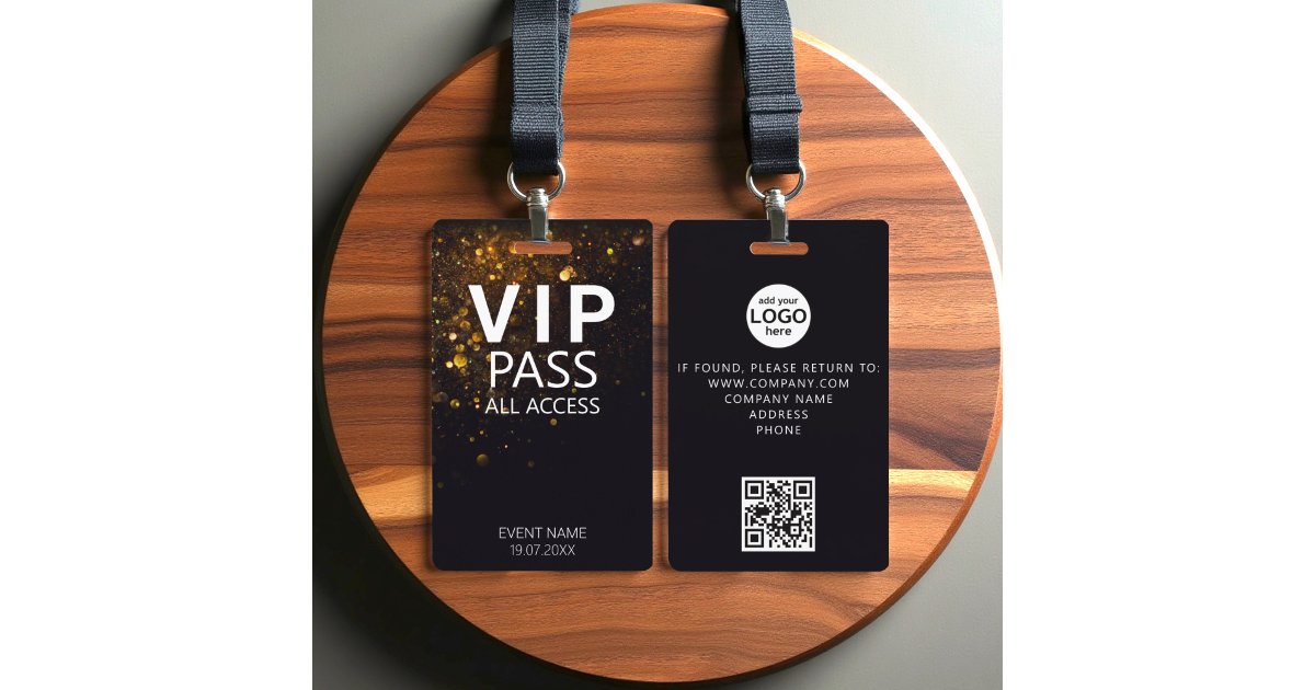Custom VIP All Access QR Code Bokeh Glitter ID Badge | Zazzle