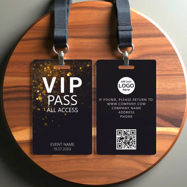 Custom VIP All Access QR Code Bokeh Glitter ID Badge | Zazzle