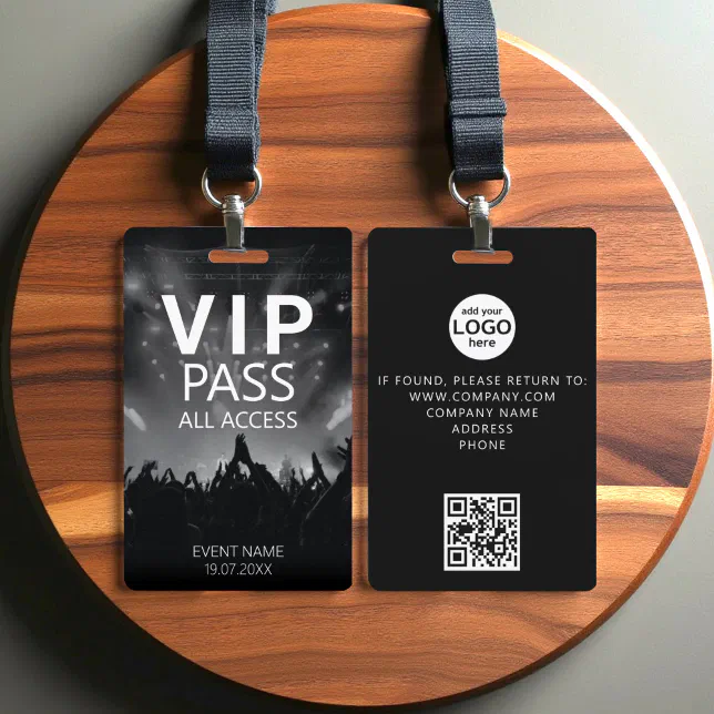 Custom VIP All Access QR Code Event Black & White ID Badge | Zazzle