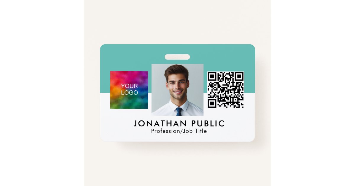 Customisable Company Logo QR Code Employee Photo ID Badge | Zazzle