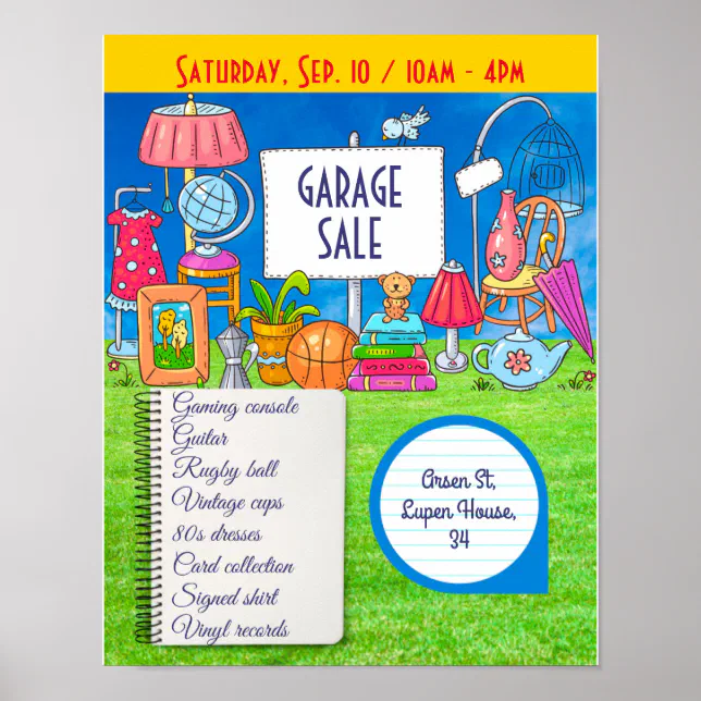 Customisable garage sale, yard sale invitation fly poster | Zazzle