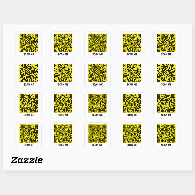 Customisable QR code SCAN ME yellow Square Sticker | Zazzle
