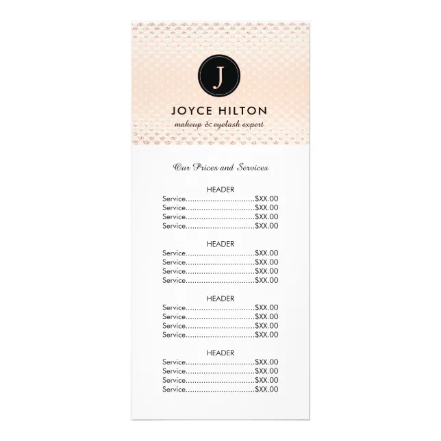 Customisable Rose Gold Price List Rack Card | Zazzle