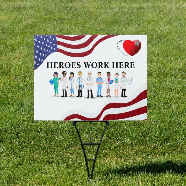 Customise Hospital Heroes Work Here Icon Staff Garden Sign | Zazzle