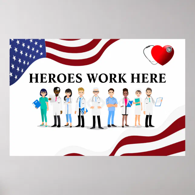 Customise Hospital Heroes Work Here Icon Staff Poster | Zazzle