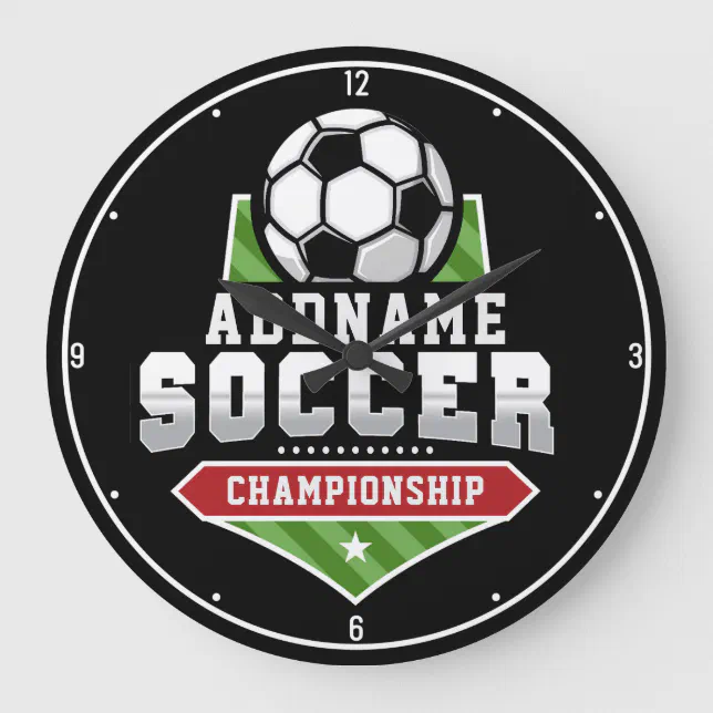 Customise Soccer ADD TEXT Varsity Team Player Large Clock | Zazzle