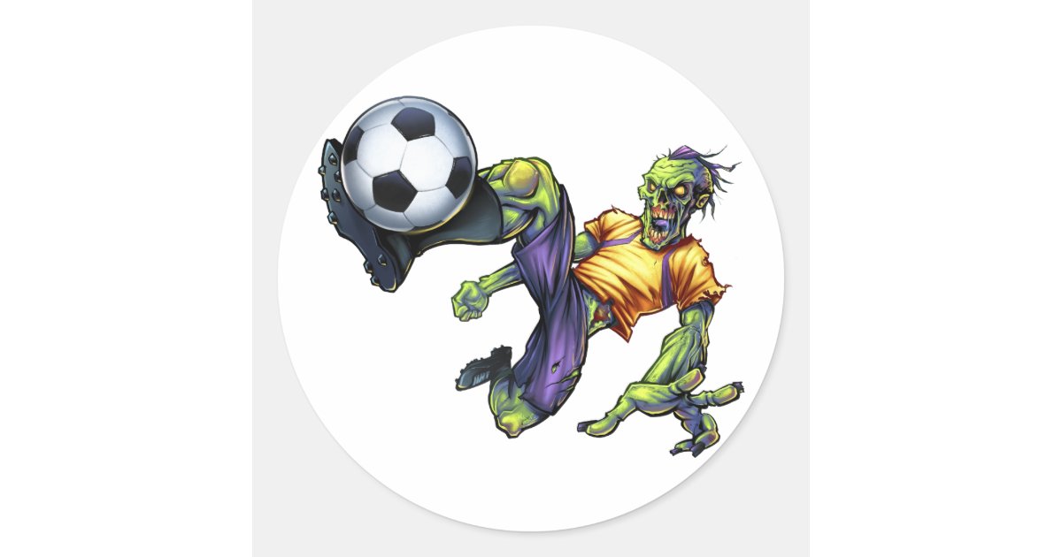 Customise Zombie Scary Halloween Soccer Player Classic Round Sticker ...