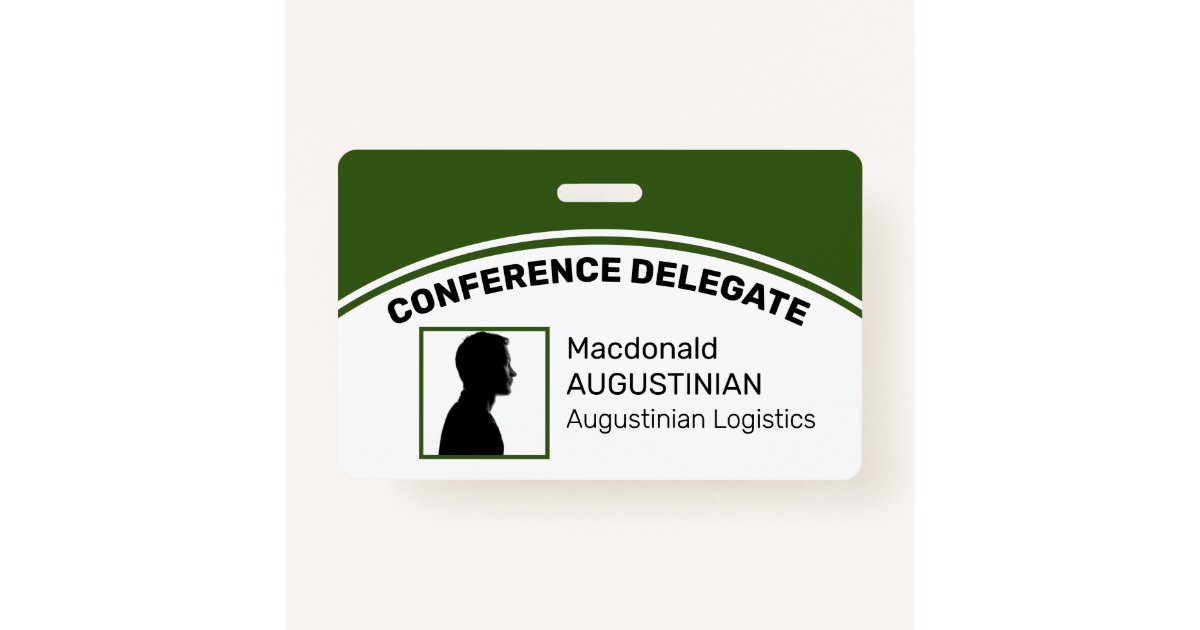 Customised Logo Photo ID Delegate GREEN ID Badge | Zazzle