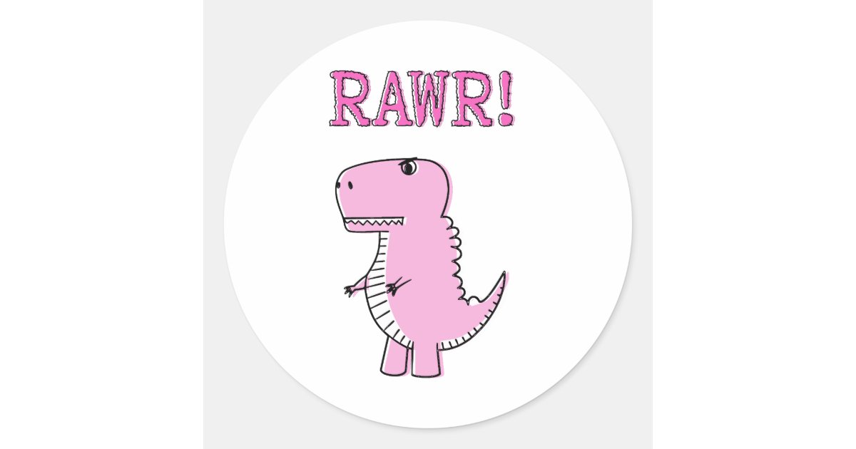 Cute And Angry Pink Cartoon T-Rex Dinosaur Classic Round Sticker | Zazzle