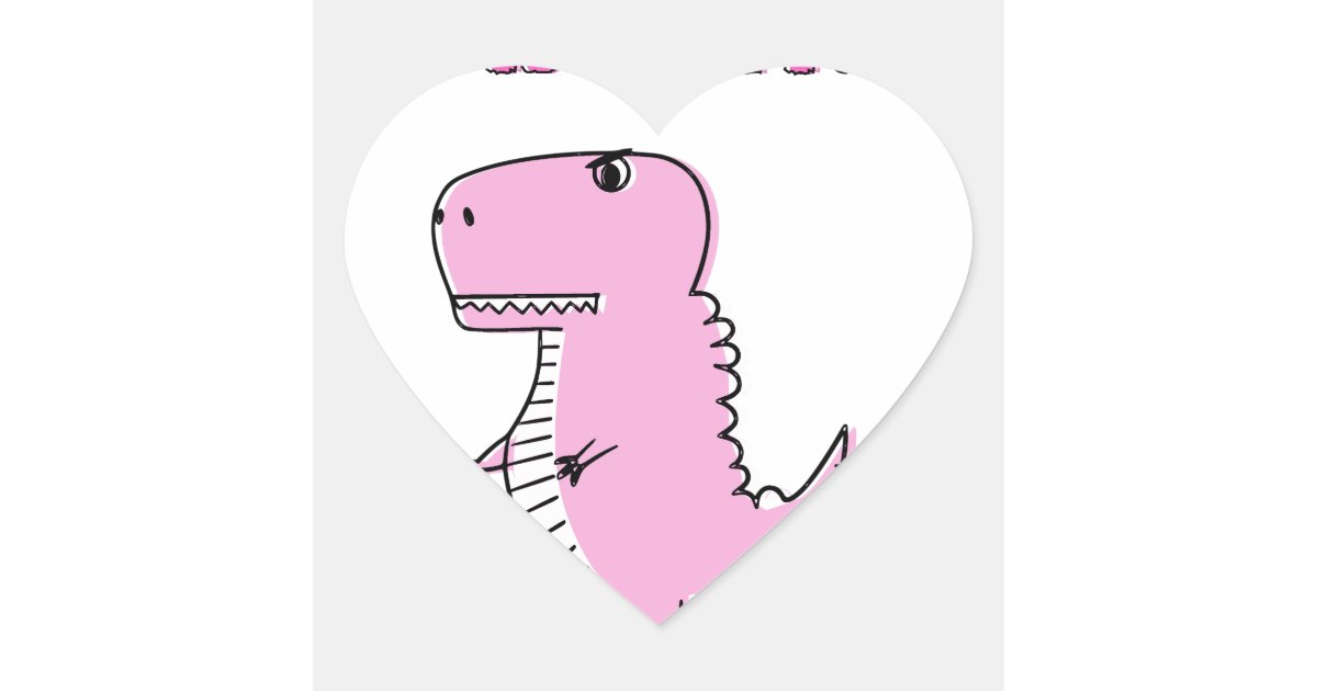 Cute And Angry Pink Cartoon T-Rex Dinosaur Heart Sticker | Zazzle