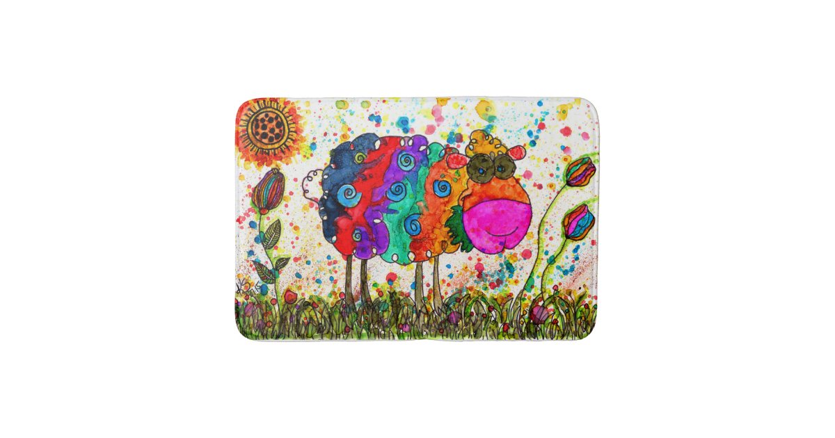 Cute and Colourful Sheep Bath Mat | Zazzle