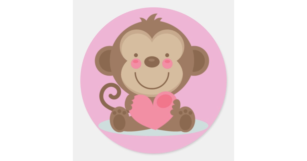 Cute Animated Valentine's Day Monkey Classic Round Sticker | Zazzle
