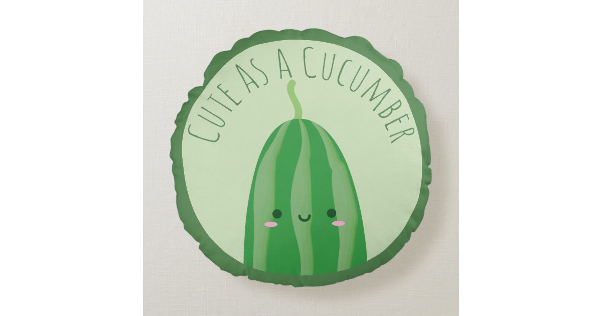 Cute As a Cucumber Funny Kawaii Cutecumber Round Cushion | Zazzle