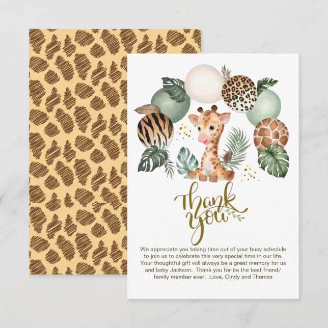 Cute Baby Giraffe Safari Animal Print Thank You Card | Zazzle