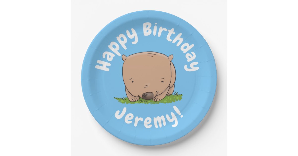 Cute baby wombat personalised cartoon birthday paper plate | Zazzle