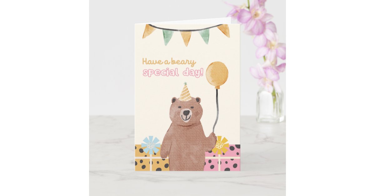 Cute Bear Happy Birthday Card | Zazzle