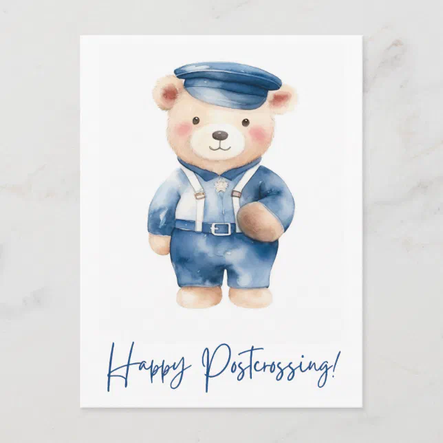Cute bear postman | Postcrossing | Watercolor Postcard | Zazzle