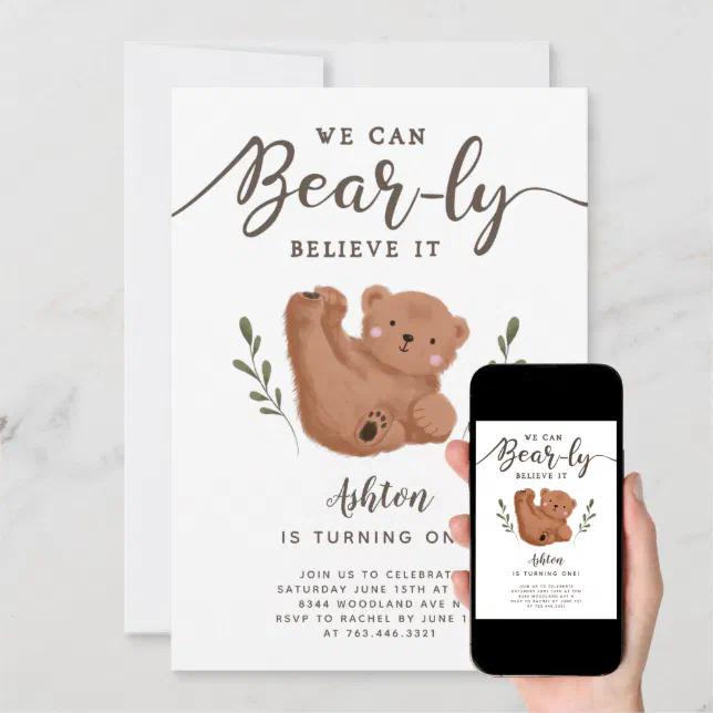 Cute Bear Theme Boy's Birthday Party Invitation | Zazzle