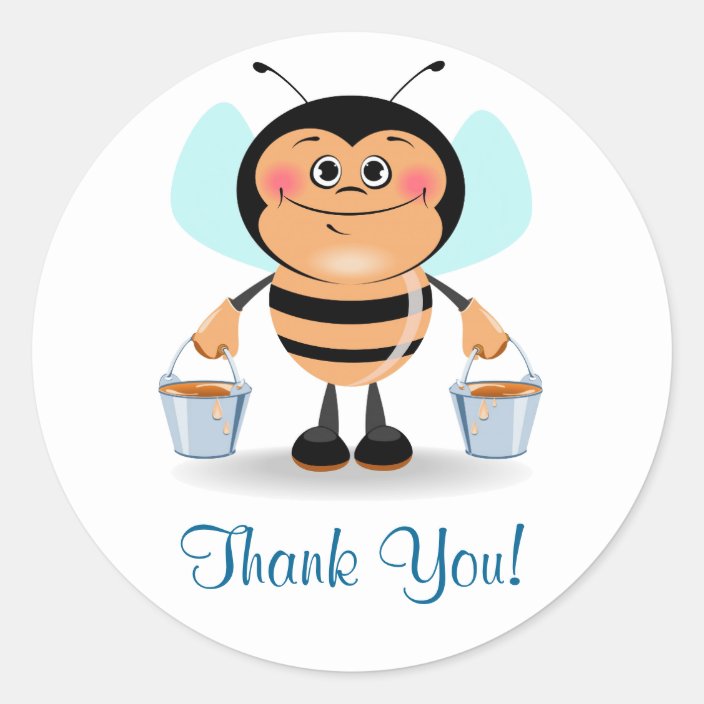 Cute Bee Carrying Buckets of Honey Thank you Classic Round Sticker ...