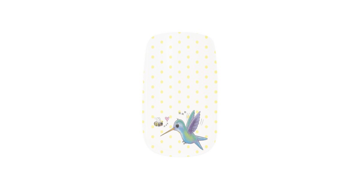 Cute bee hummingbird cartoon illustration minx nail art | Zazzle