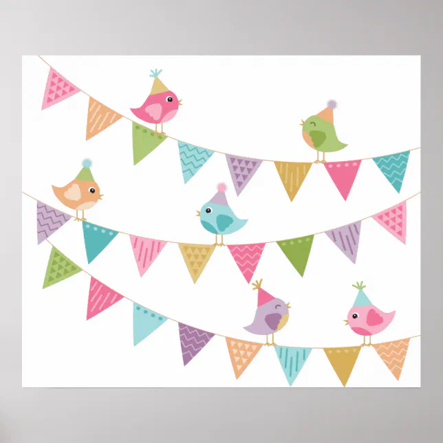 Cute Bird Bunting Poster | Zazzle
